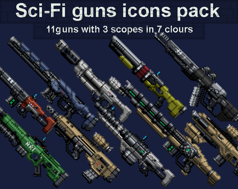 Pixel Art Sci-Fi Guns icons pack by Apokalips123