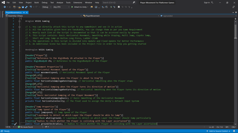 Basic Platformer Movement Script by VOiD1 Gaming