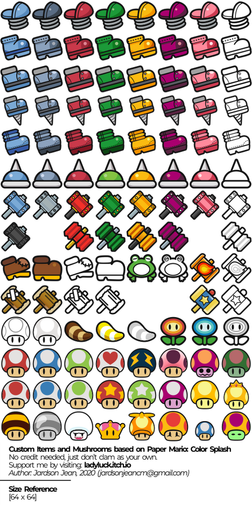 Custom Items and Mushrooms based on Paper Mario: Color Splash by LadyLuck