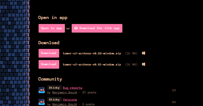 Open in app button for itch.io by Amos