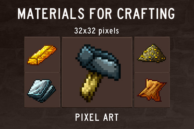 48 Materials for Crafting Icons Pixel Art by Free Game Assets (GUI ...