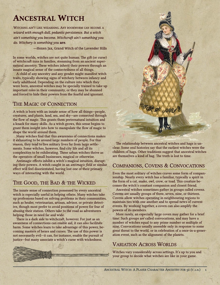 Ancestral Witch: 5e Player Character Race / Ancestry by Trystan Goetze