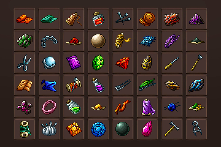 48 RPG Crafting Material Icons by Free Game Assets (GUI, Sprite, Tilesets)