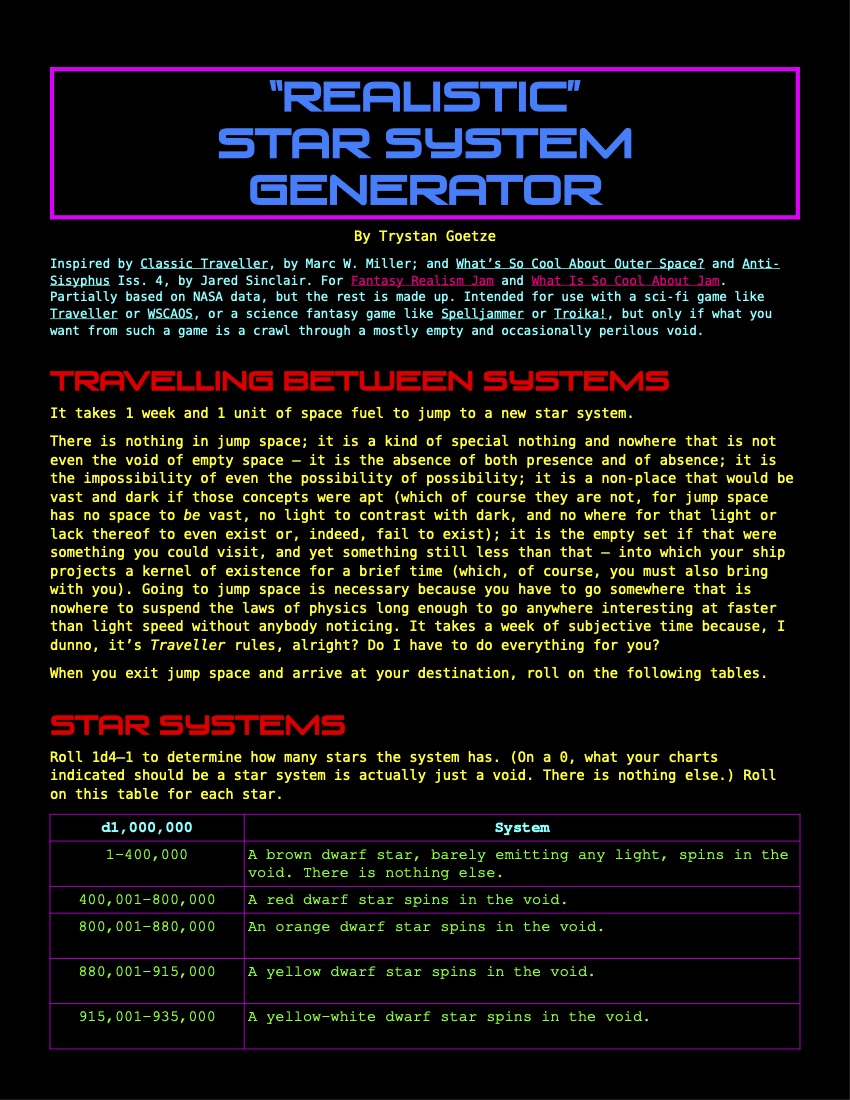 Realistic Star System Generator by Trystan Goetze