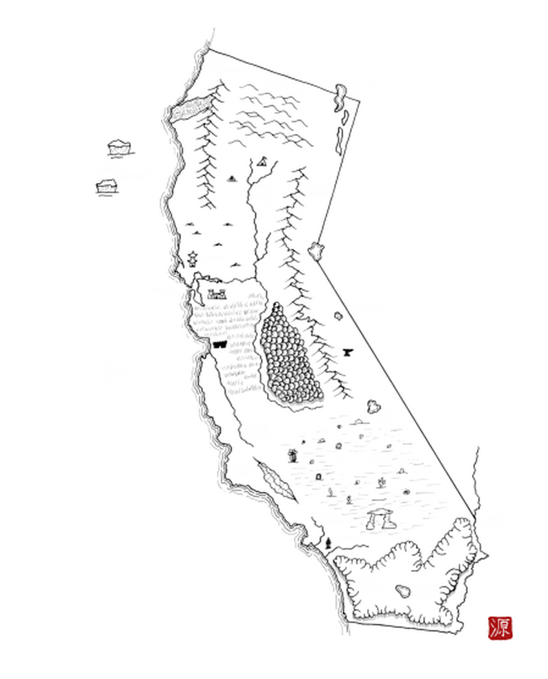 California as a fantasy map by Alda Yuan