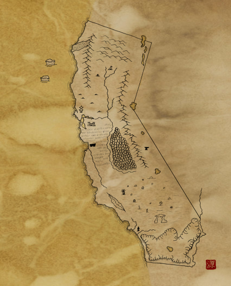 California as a fantasy map by Alda Yuan