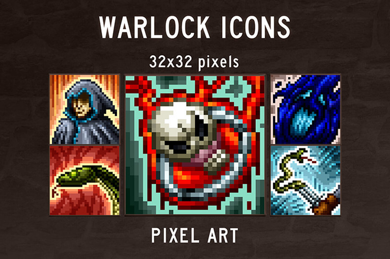 48 Warlock Skills Pixel Art Icons by Free Game Assets (GUI, Sprite ...