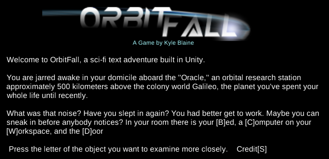 OrbitFall: A Text Adventure by Arcangel Games