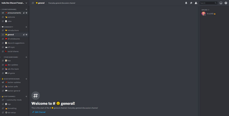 Indie Game Discord Server Template by KrisWB