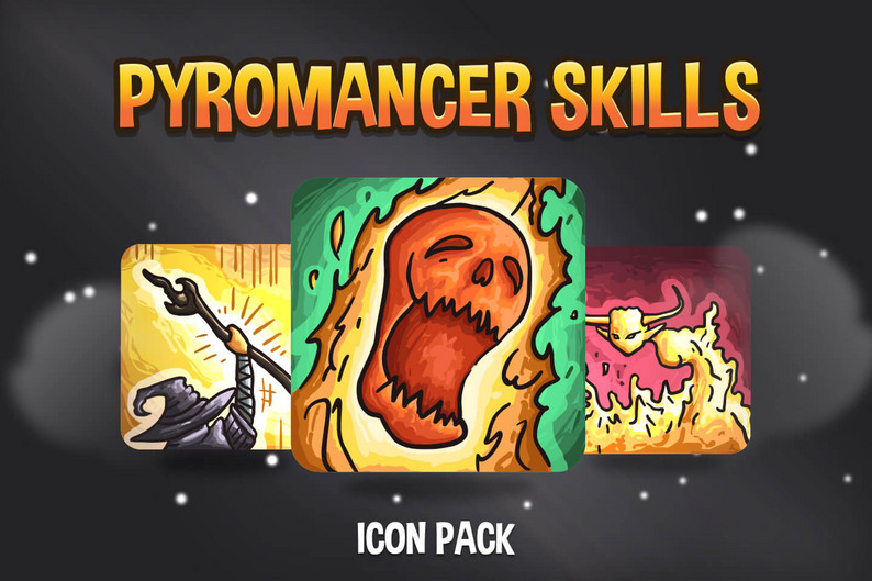 48 Pyromancer Skills Game Icons by Free Game Assets (GUI, Sprite, Tilesets)