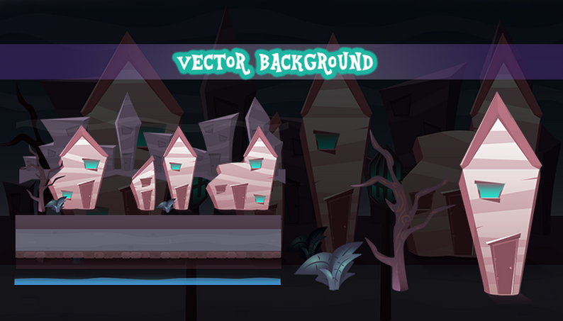 2D Vector Game Background night city by MarwaMJ