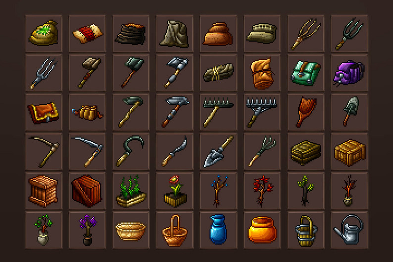 48 Farming Pixel Art Icons by Free Game Assets (GUI, Sprite, Tilesets)