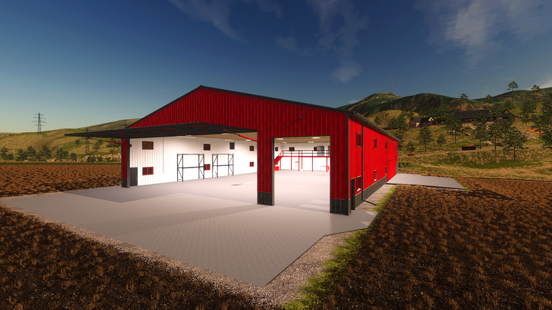 FS19 81x120 Shop Grey Red by TrailerParkFarms