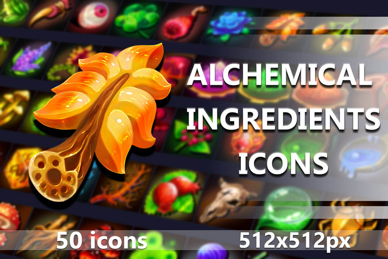 Free Alchemical Ingredient Icons Pack by Free Game Assets (GUI, Sprite, Tilesets)