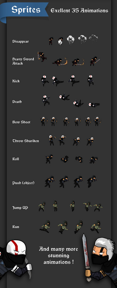 Medieval Dark Thief Game Character Sprites by overcrafted
