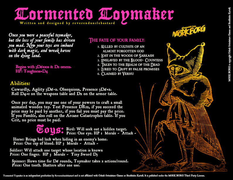 Tormented Toymaker - A Mörk Borg class by reverendunclebastard