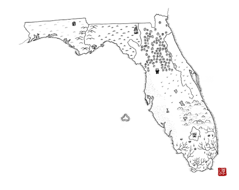 Florida as a fantasy map by Alda Yuan