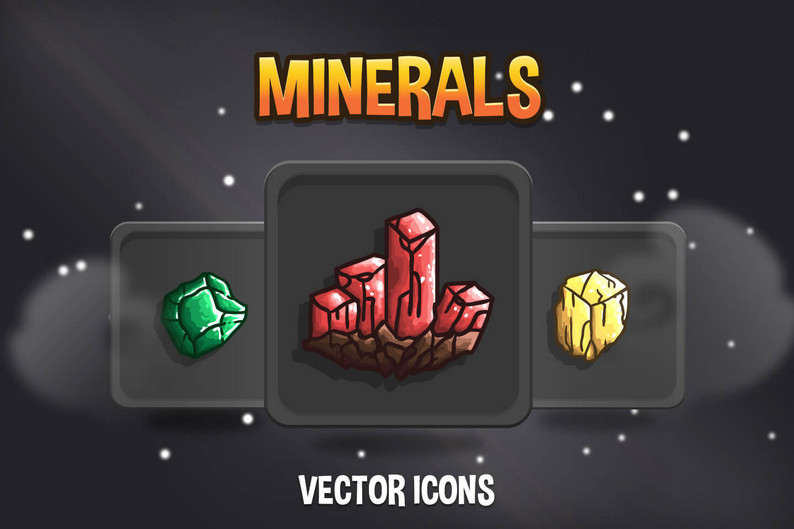 48 Mineral RPG Icons by Free Game Assets (GUI, Sprite, Tilesets)