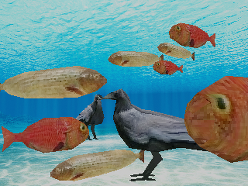 PS1 style fish and a crow by CokeEnthusiast