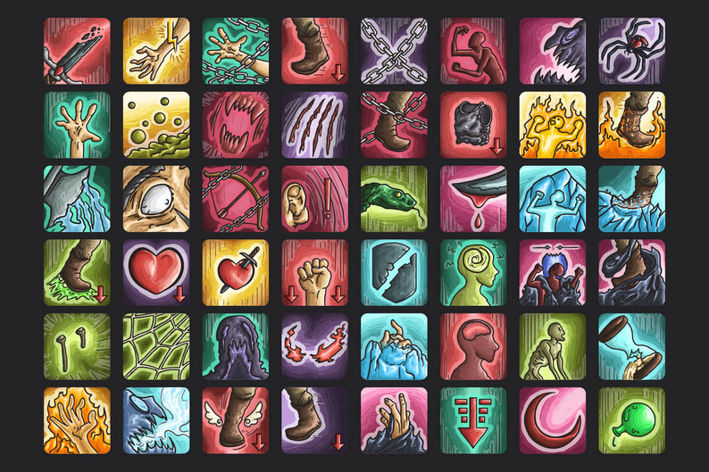 48 DeBuff Skills Icon Pack by Free Game Assets (GUI, Sprite, Tilesets)