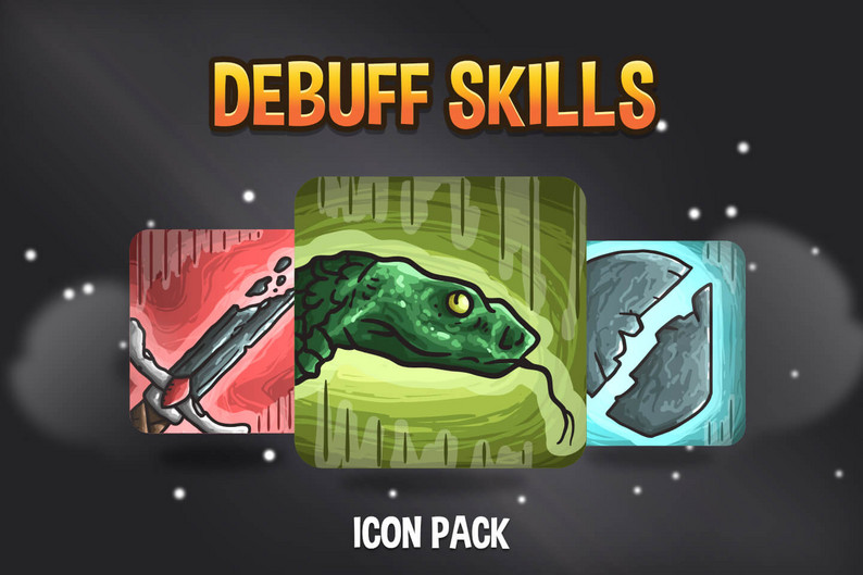 48 DeBuff Skills Icon Pack by Free Game Assets (GUI, Sprite, Tilesets)