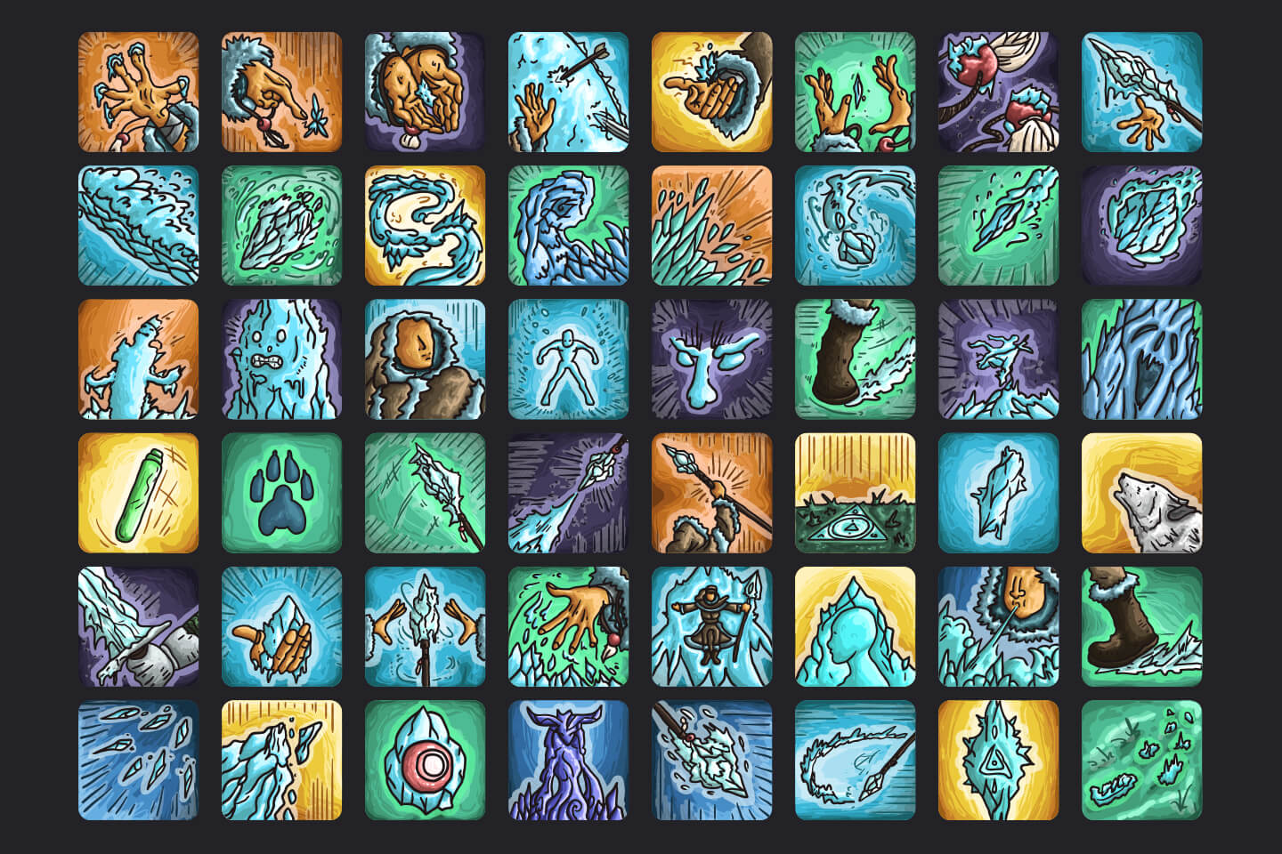 48 Cryomancer Skill RPG Icons by Free Game Assets (GUI, Sprite, Tilesets)
