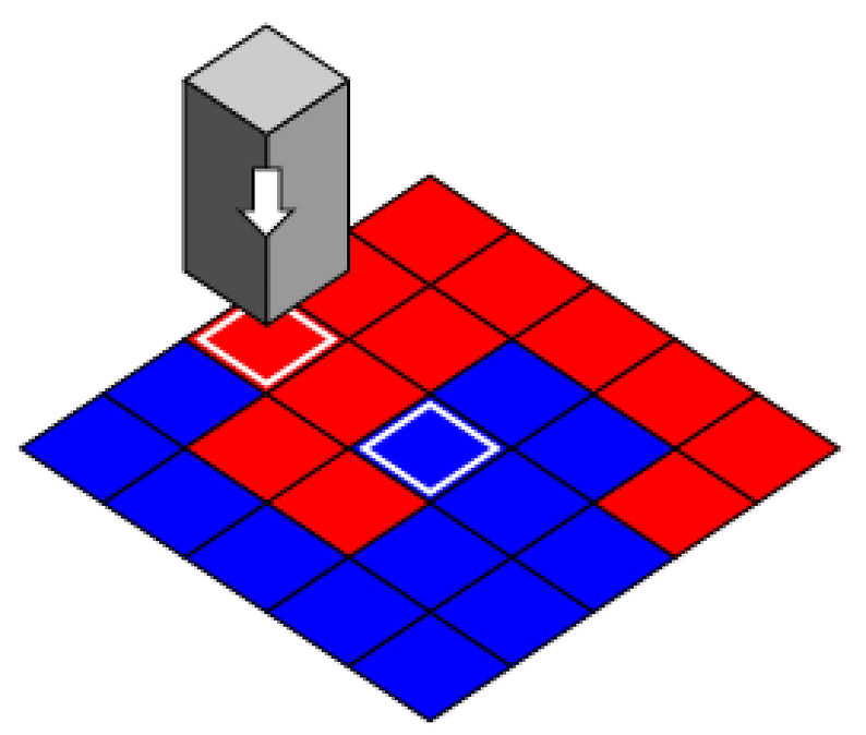 Rolling-block colour-zone mazes by clickmazes