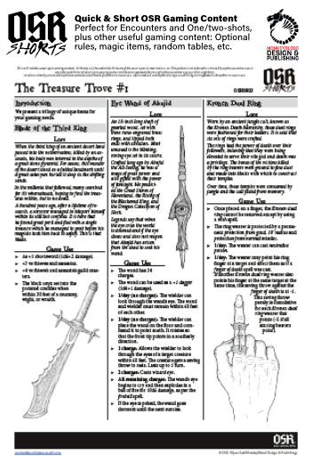 OSR Shorts: The Treasure Trove #1 by MonkeyBlood Design