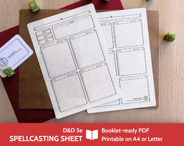 D&D 5e Spellcasting Sheet [A5 & Half Letter] by DragonSageRPG