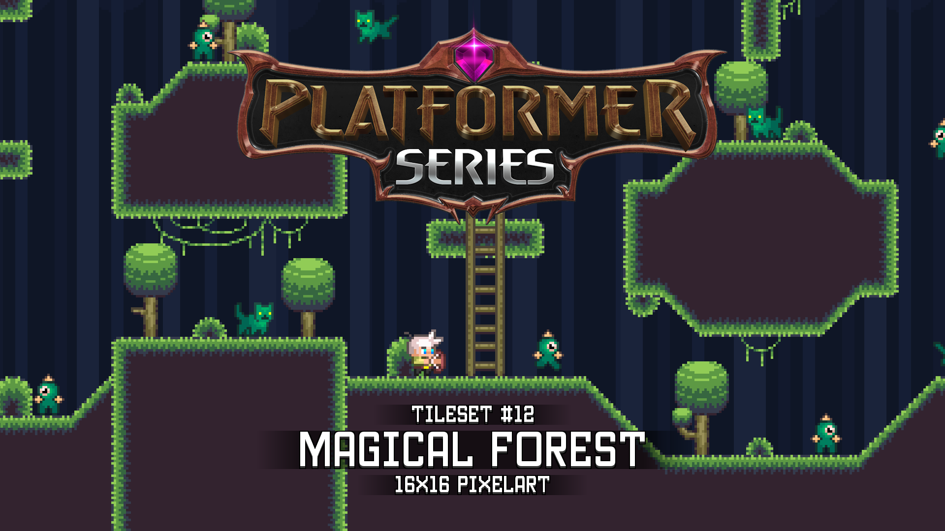 Platformer Tileset Magical Forest 16x16 Pixelart by ELV Games