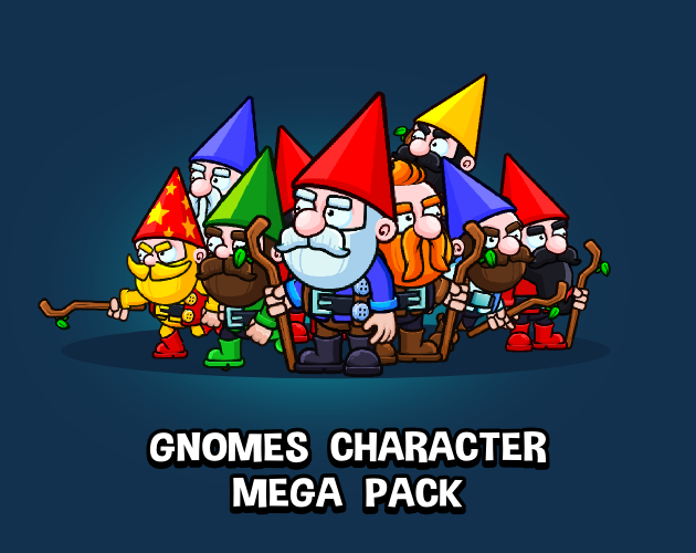 Gnomes mega character pack by Robert Brooks - gamedeveloperstudio.com