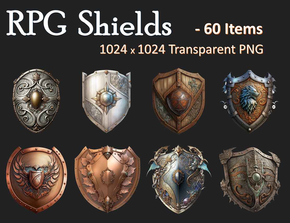 RPG Shields: 60 Unique Shield Icons by esperstudio