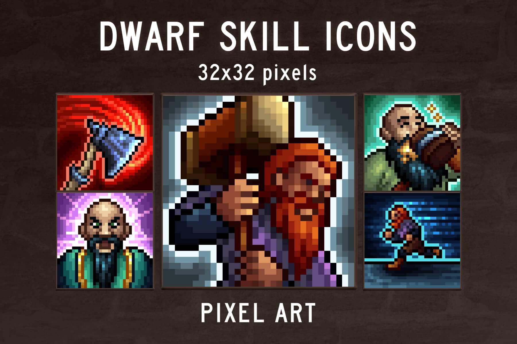 Dwarf Skills 32×32 Pixel Icon Pack by Free Game Assets (GUI, Sprite ...
