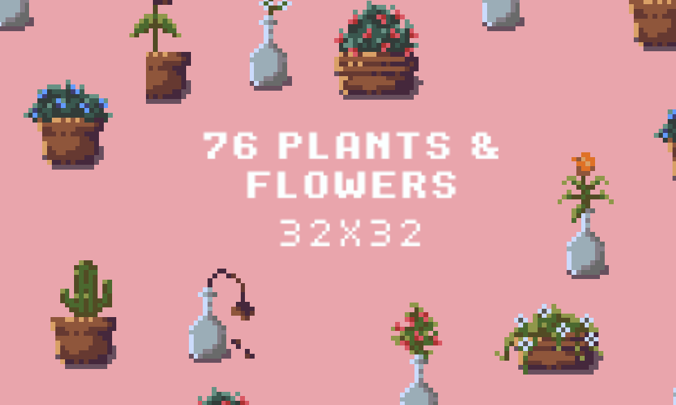 Potted plants and flowers pack (32x32) by Pooklea