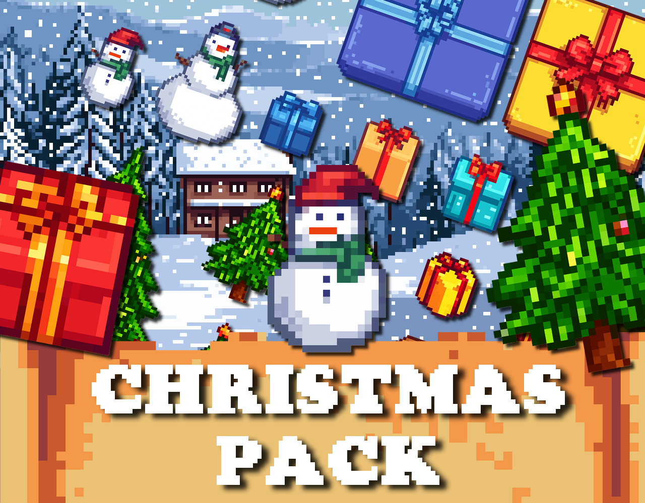 Christmas pack (gifts, christmas trees, snowman) Pixelart / Pixel Art ...