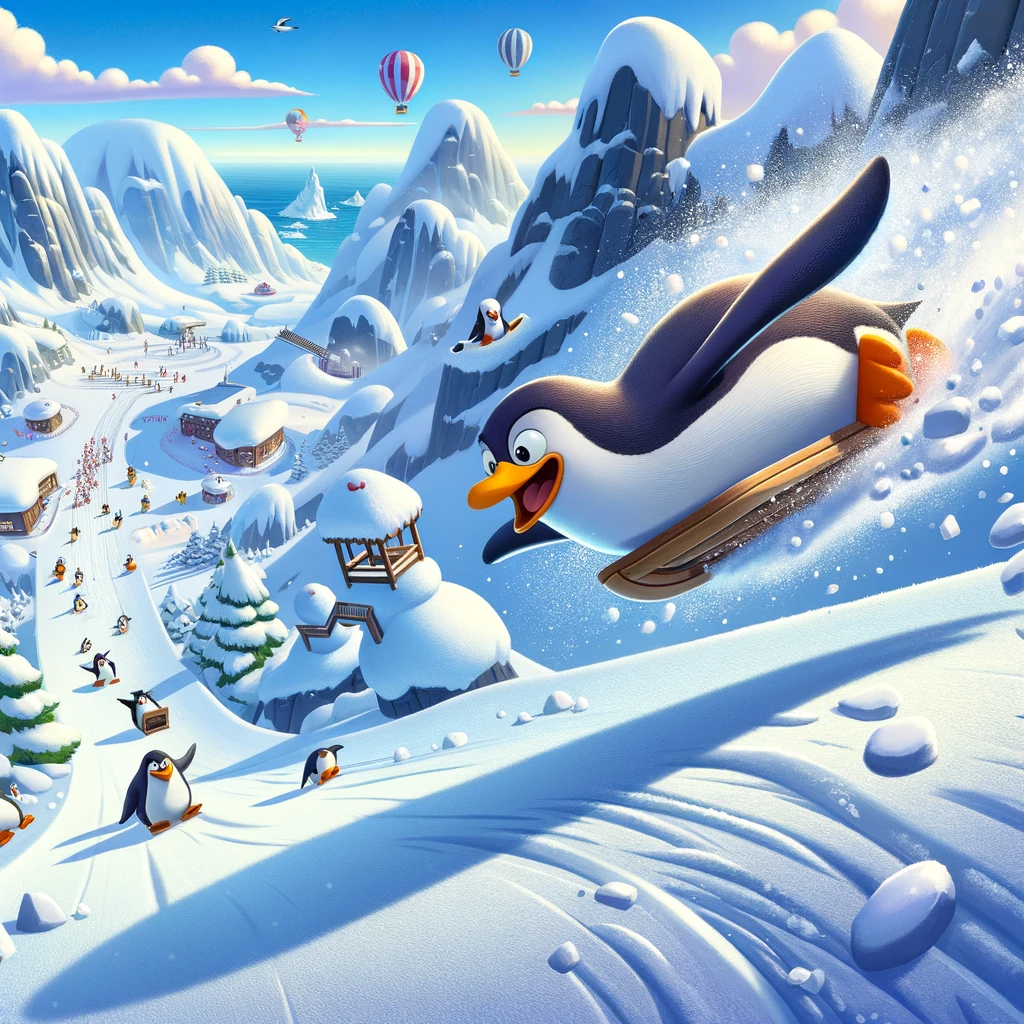 A Penguin Goes Sledding by Nick Swift