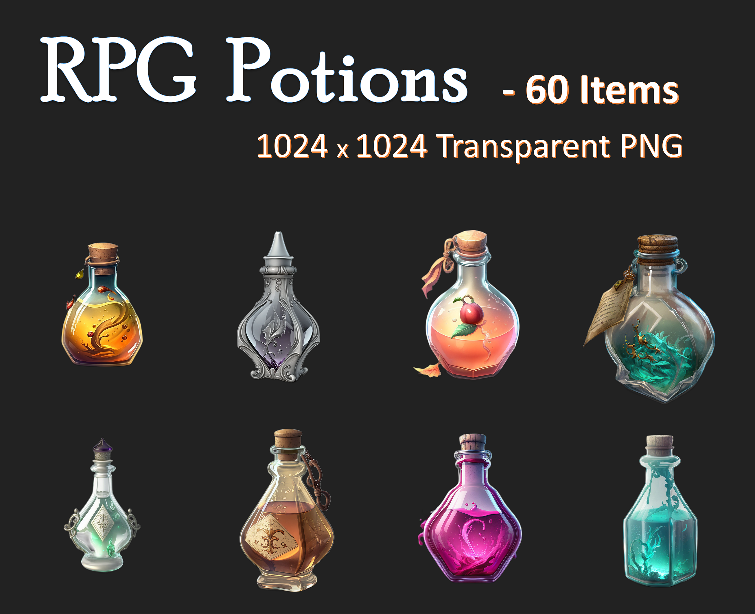 RPG Potions: 60 Unique Potion Icons by esperstudio
