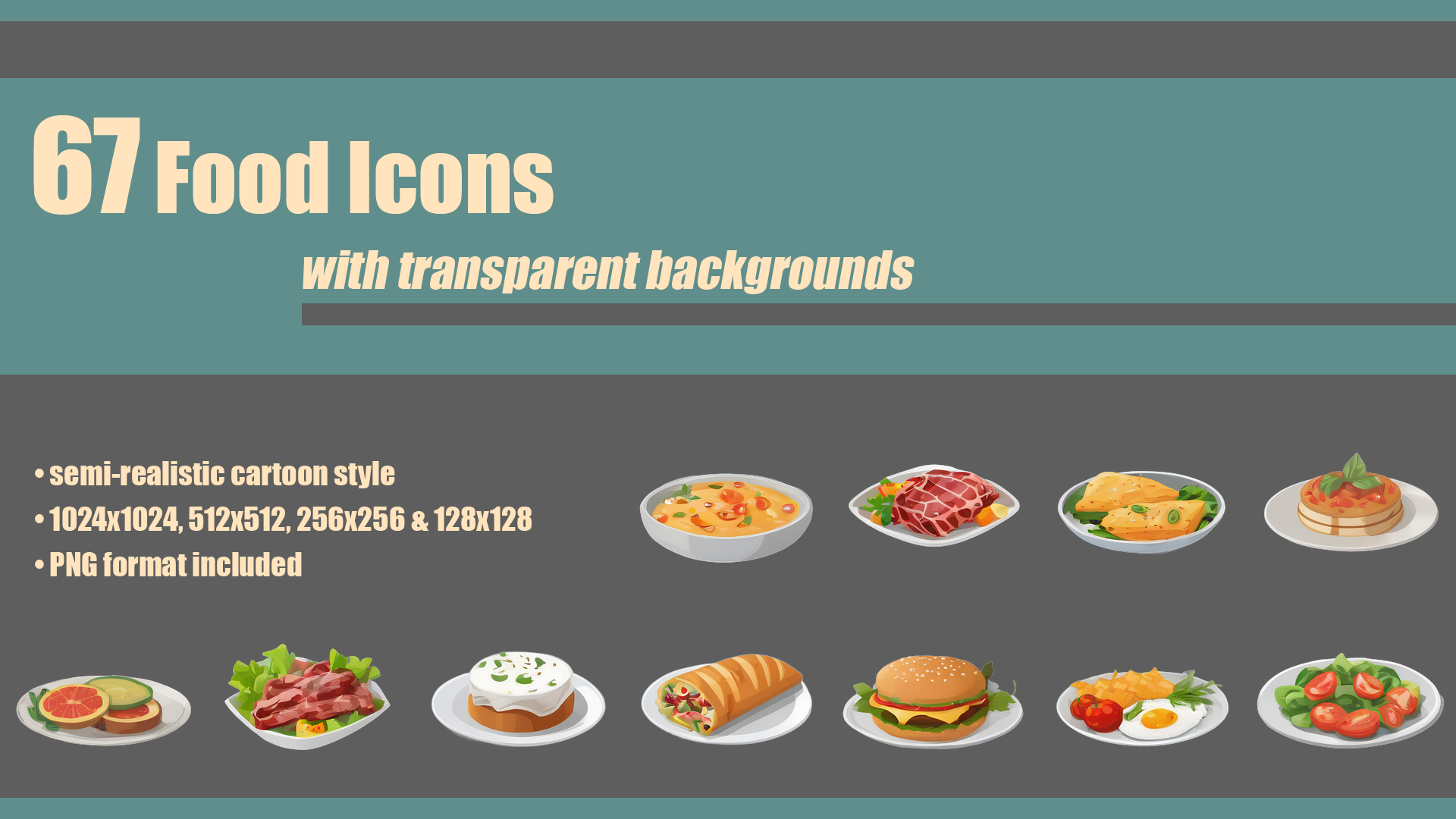 Food Icons Pack - semi-realistic cartoon style w/ transparent ...