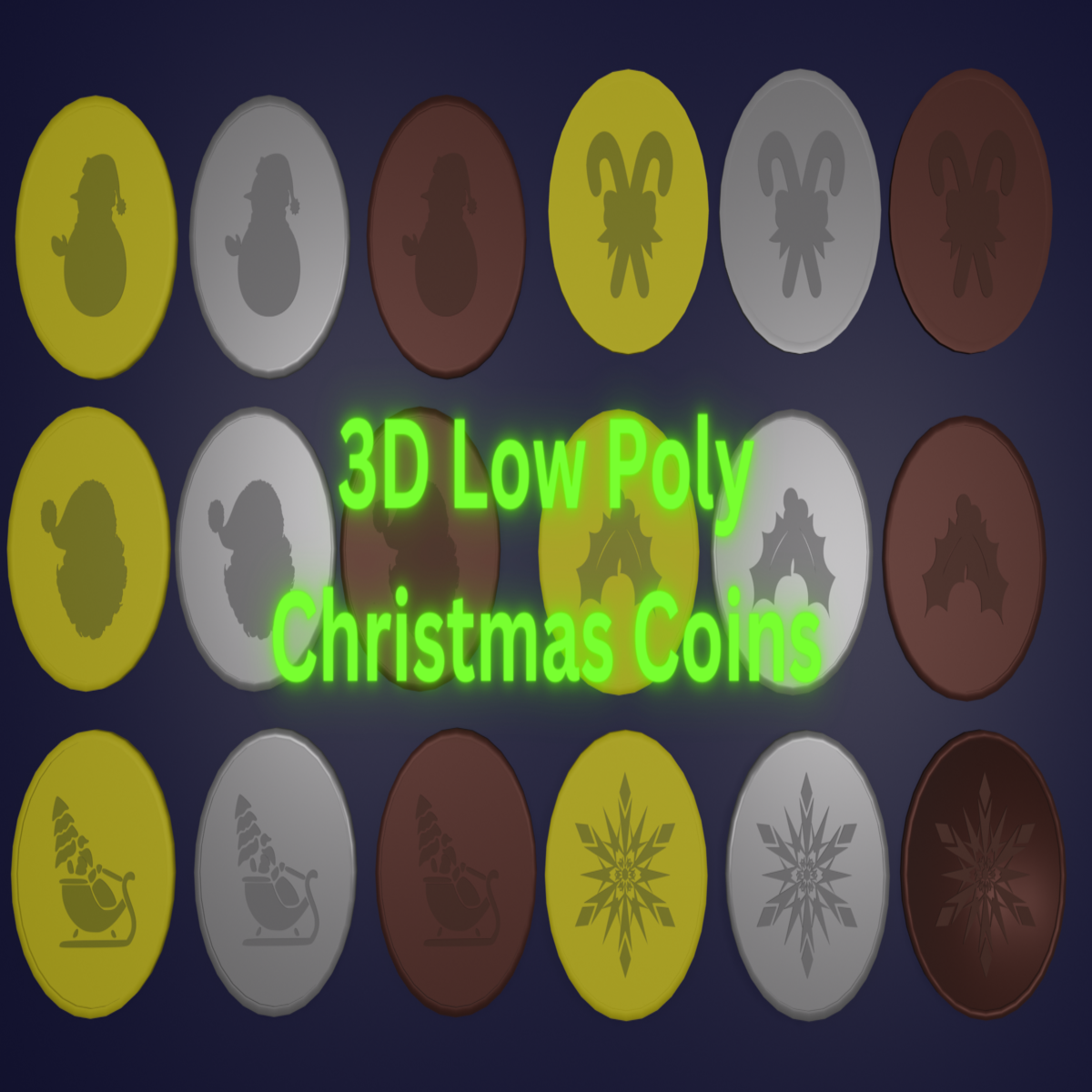 3D Low poly Christmas Coins by goldenseal