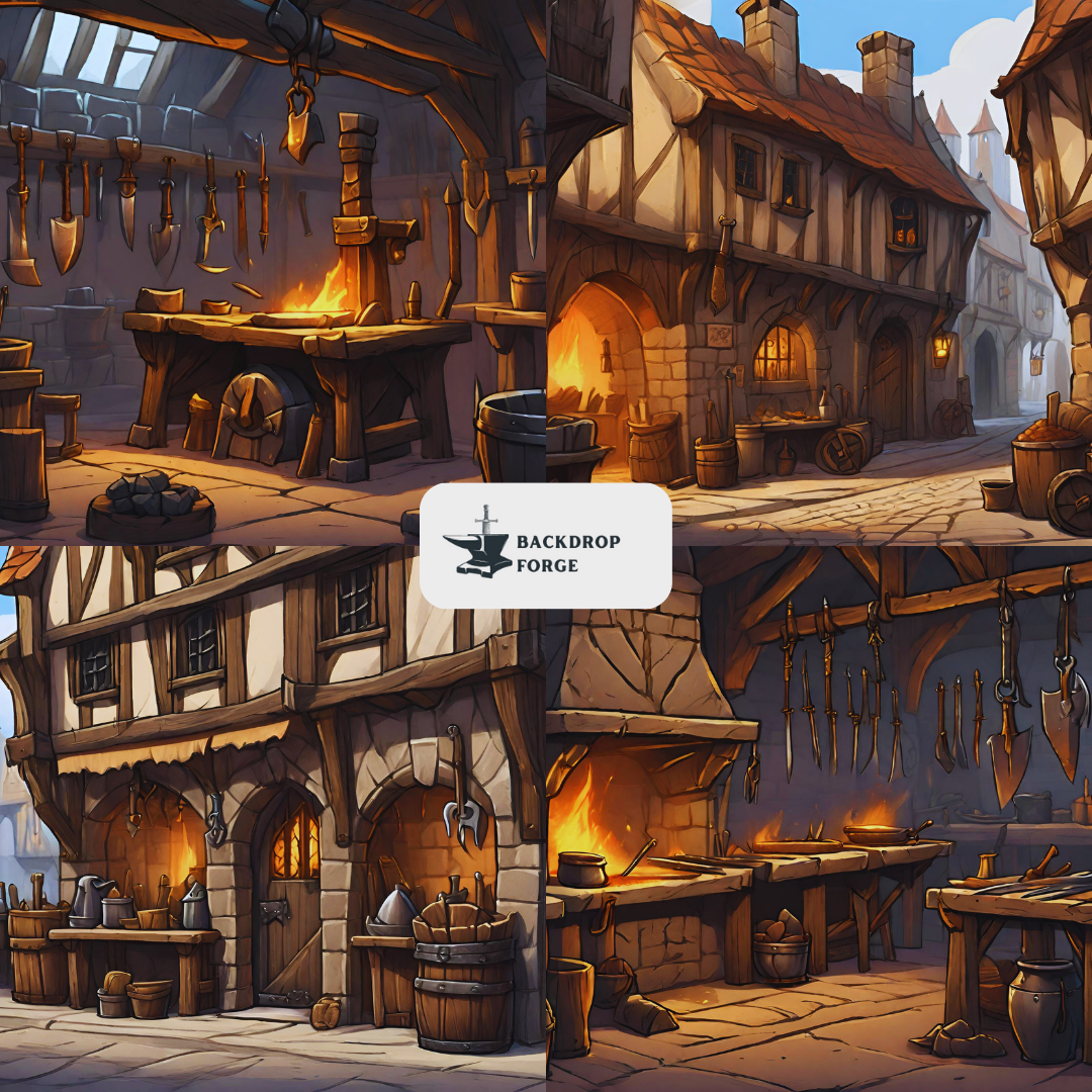 Stylized Medieval Forge Background by BackdropForge