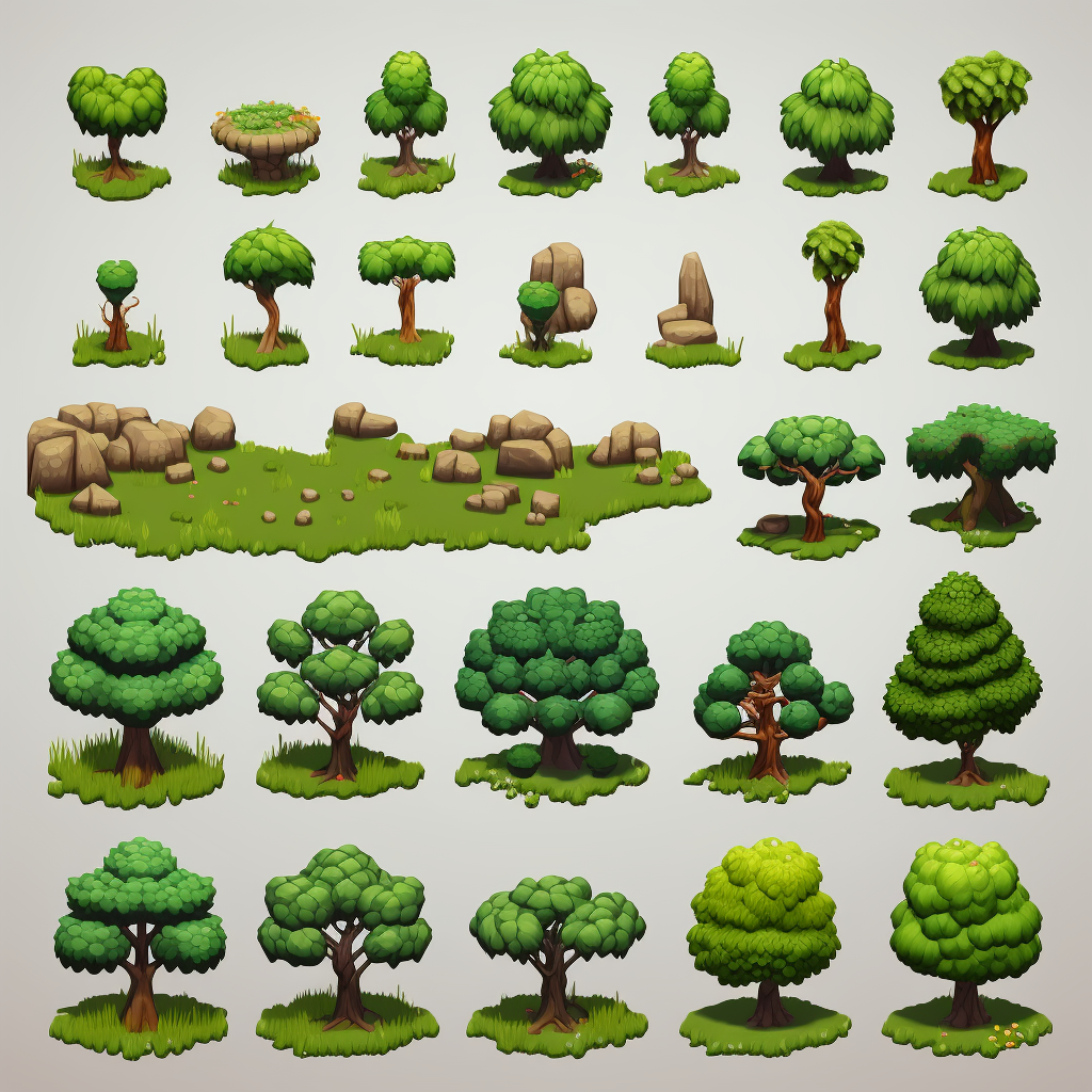 OVER 1000+ 2D Assets (trees, grass, wood, rocks) by Flora