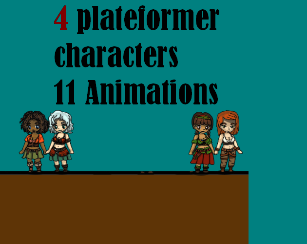 4 plateformer characters 2D, 11 animations by Moraan