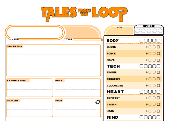 Tales from the Loop - Custom Char-Sheet by Deep Light Games