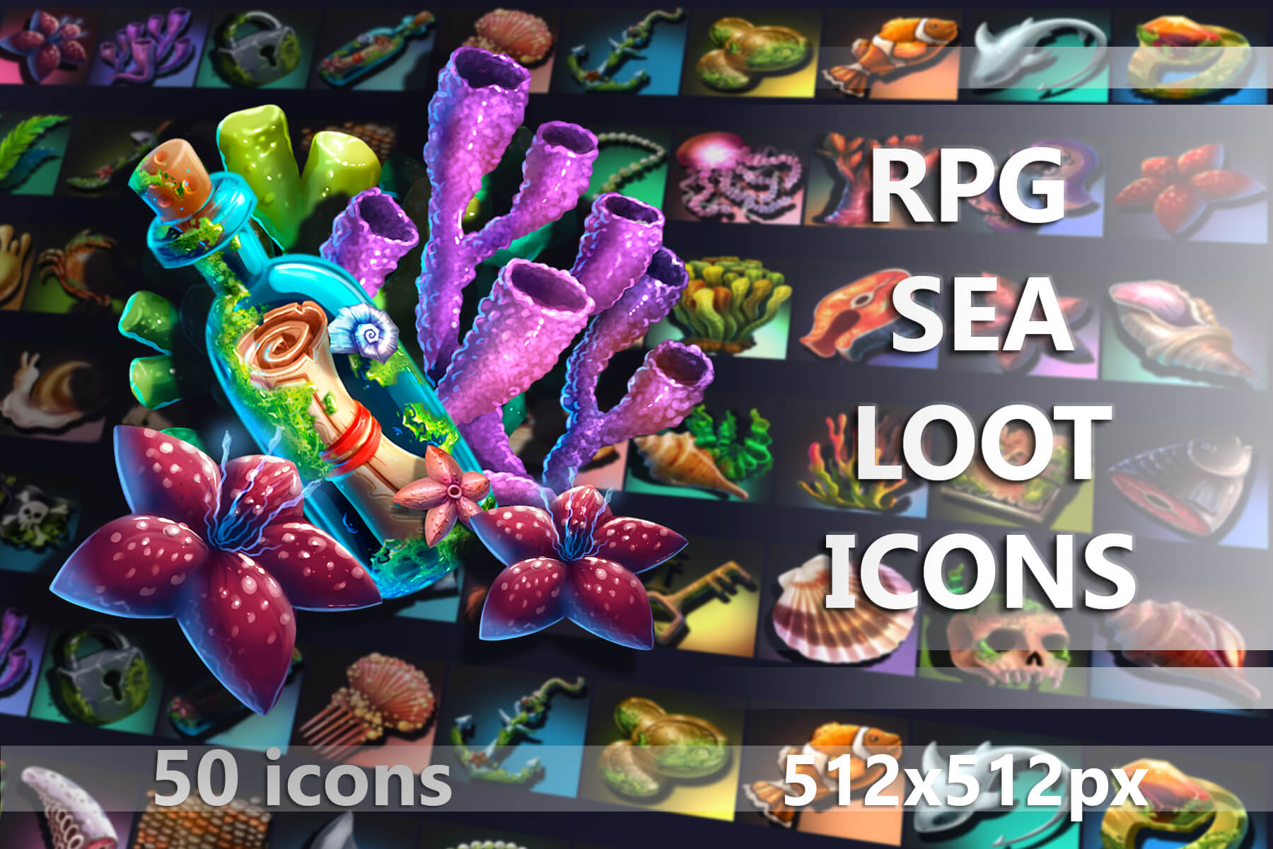 50 RPG Sea Loot Icons by Free Game Assets (GUI, Sprite, Tilesets)