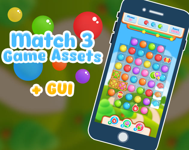 Match 3 Game Assets + GUI by Renderman
