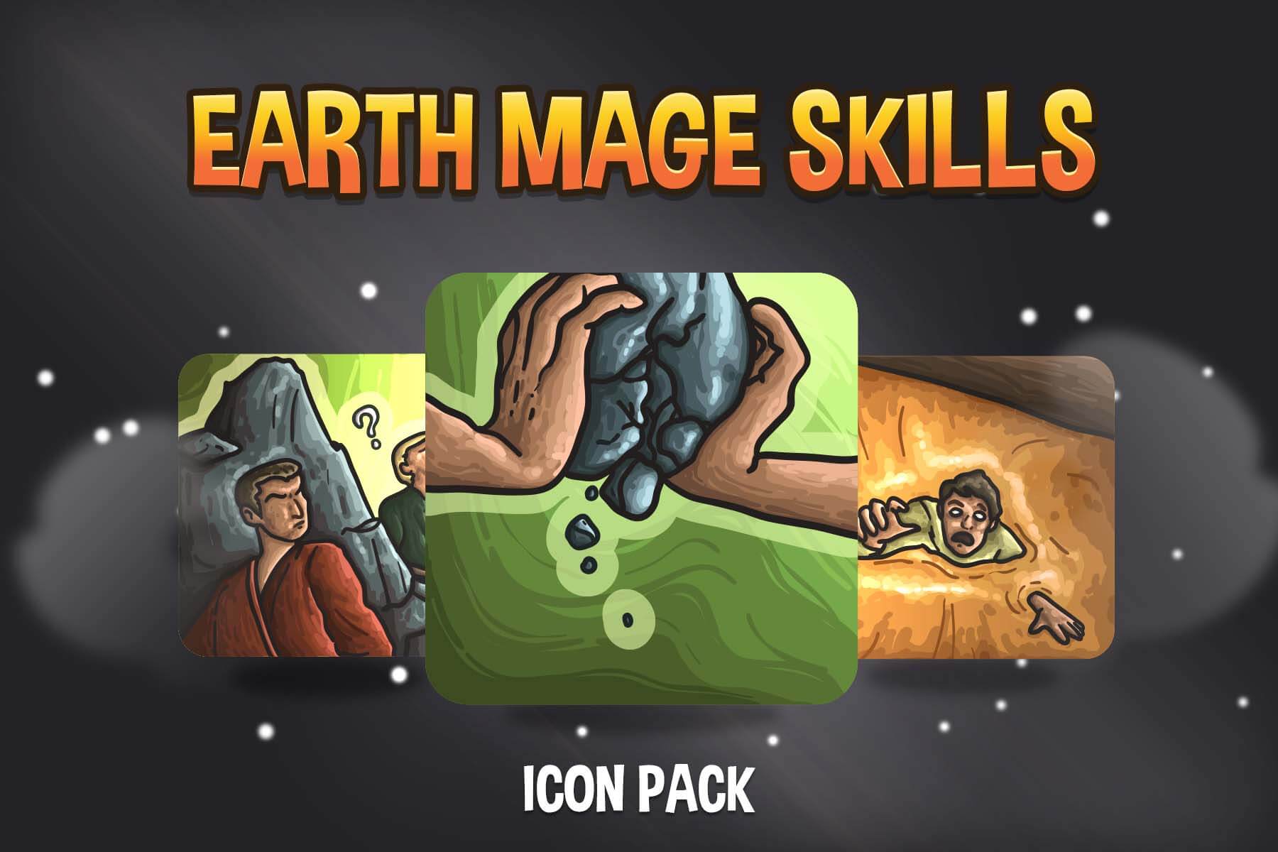 Earth Mage Skills Icon Set by Free Game Assets (GUI, Sprite, Tilesets)