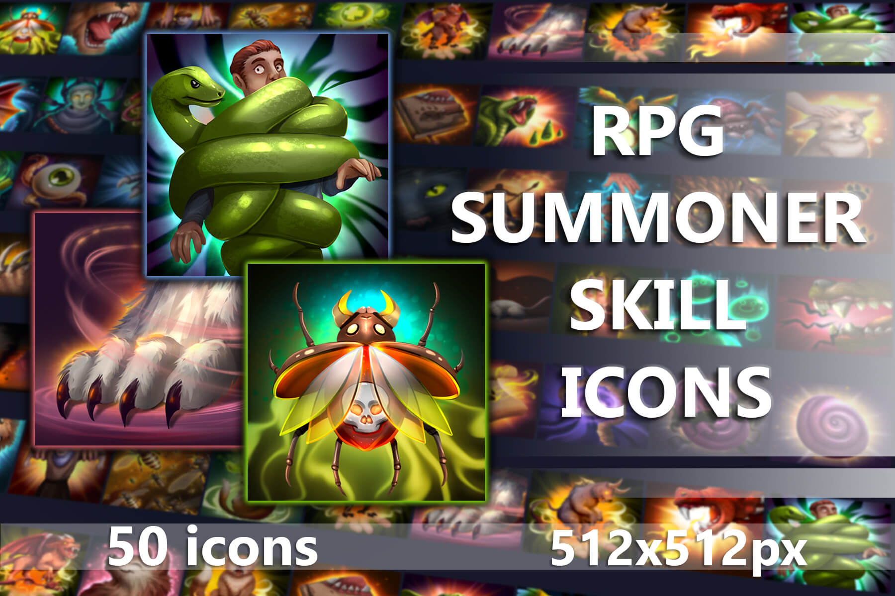 50 Summoner Skill Icons by Free Game Assets (GUI, Sprite, Tilesets)