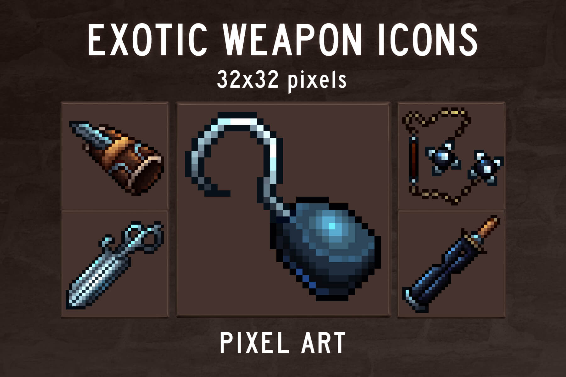 The Exotic Weapon Pixel Icons 32×32 by Free Game Assets (GUI, Sprite ...
