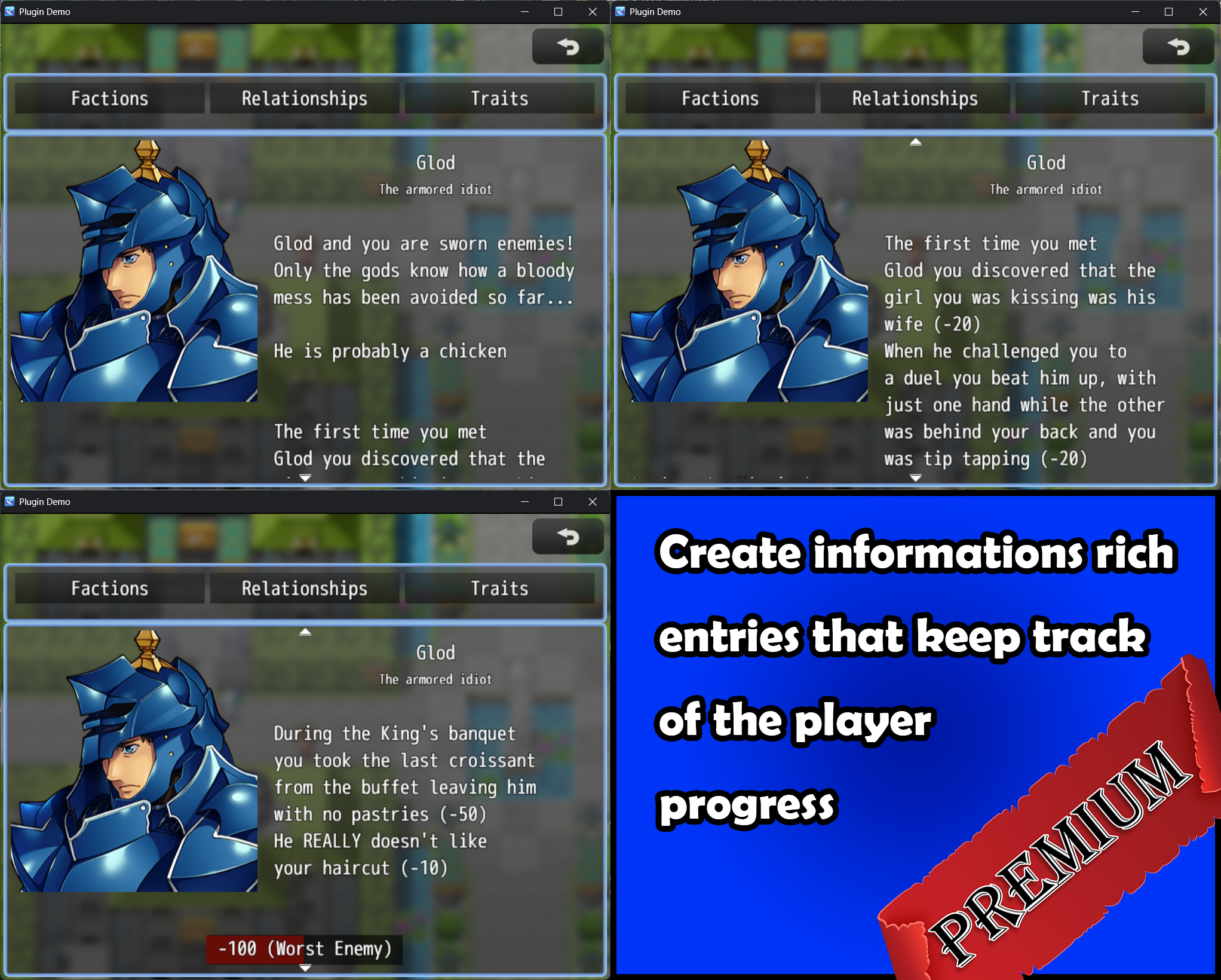 RPG Maker MZ Plugin: Factions, Relationships and Traits by WinterDream Games Creator