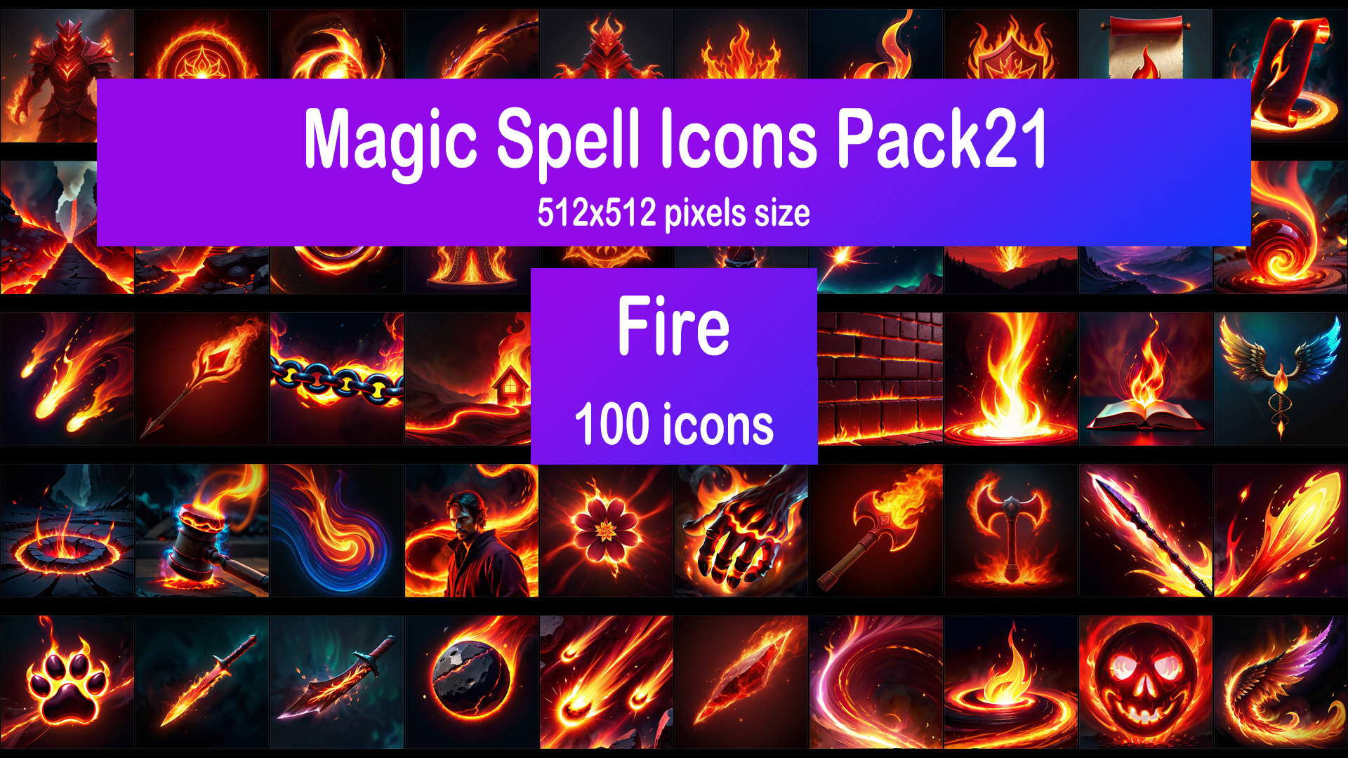 Magic Spell Icons Pack21 - Fire by AI game icons for Join The itch.io Selects Spring Bundle 2024 ...